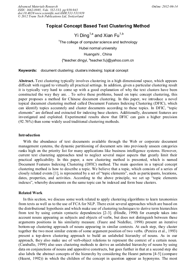 Topical Concept Based Text Clustering Method | Scientific.Net