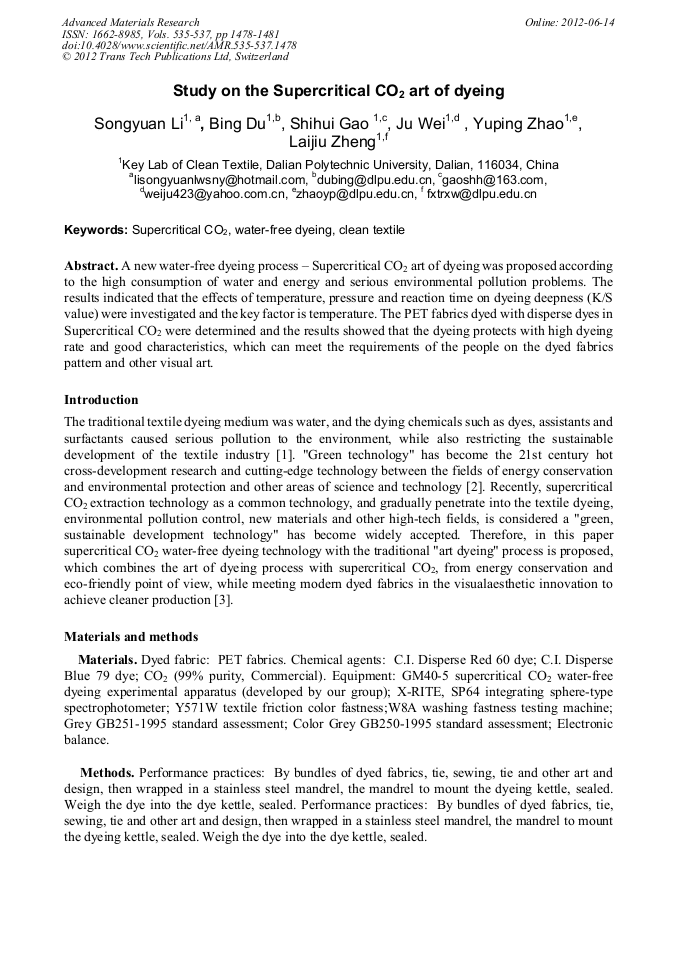 Study on the Supercritical CO2 Art of Dyeing | Scientific.Net