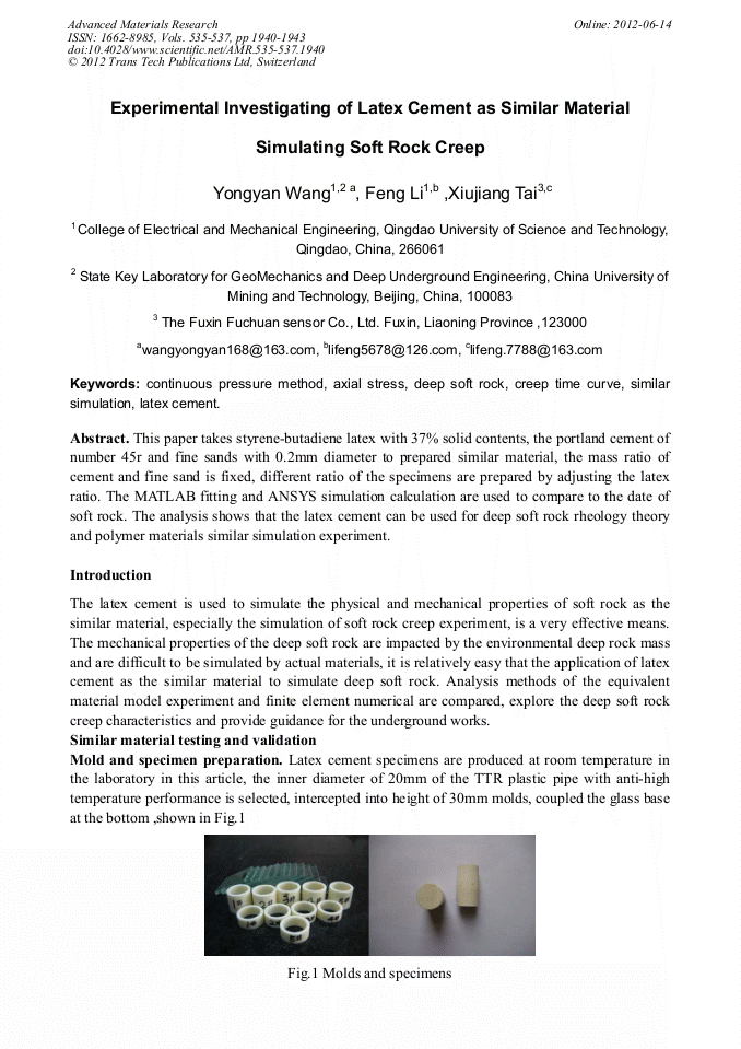 Experimental Investigating of Latex Cement as Similar Material ...