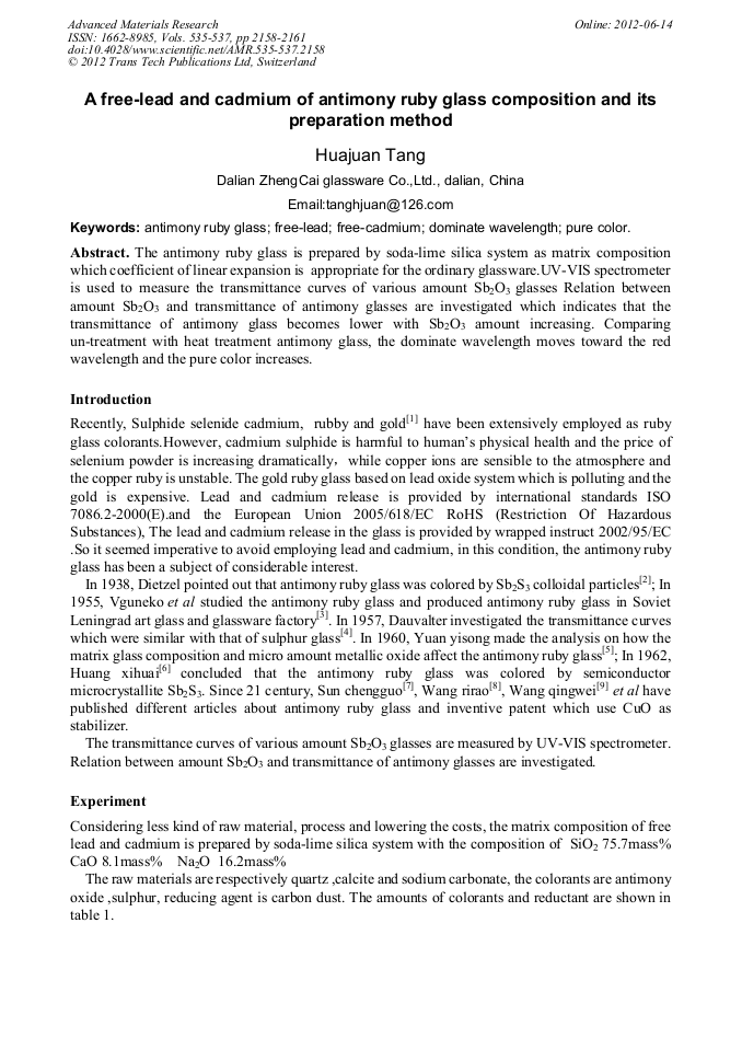 A Free-Lead and Cadmium of Antimony Ruby Glass Composition and its ...