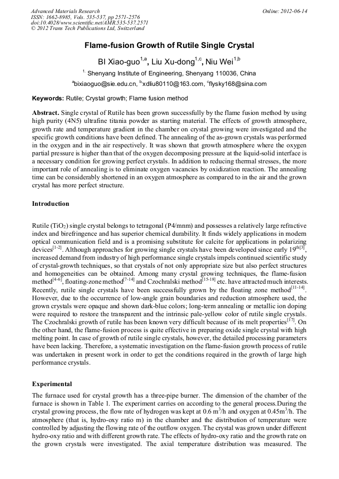 Flame-Fusion Growth of Rutile Single Crystal | Scientific.Net