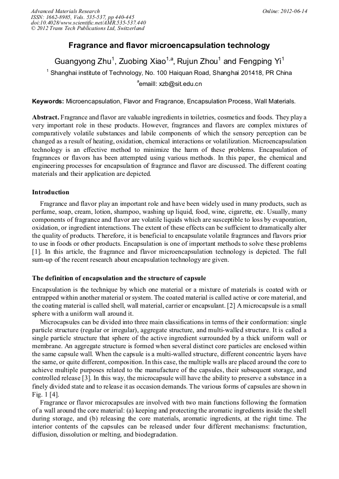 Fragrance and Flavor Microencapsulation Technology | Scientific.Net