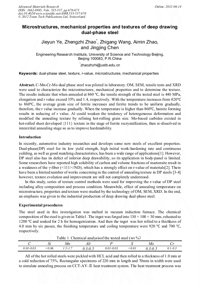 Microstructures, Mechanical Properties and Textures of Deep Drawing ...