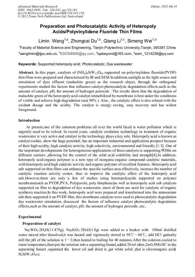 Preparation and Photocatalytic Activity of Heteropoly Acids ...