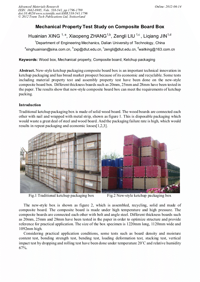 Mechanical Property Test Study on Composite Board Box | Scientific.Net