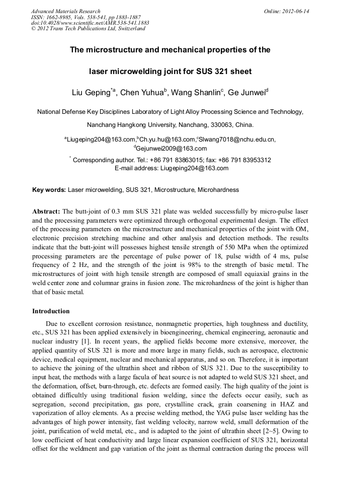 The Microstructure and Mechanical Properties of the Laser Microwelding ...