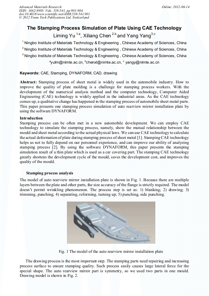 The Stamping Process Simulation of Plate Using CAE Technology ...