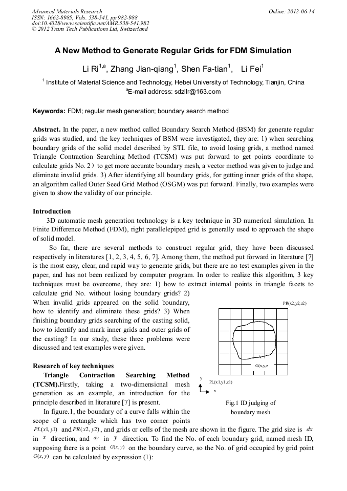 A New Method to Generate Regular Grids for FDM Simulation | Scientific.Net