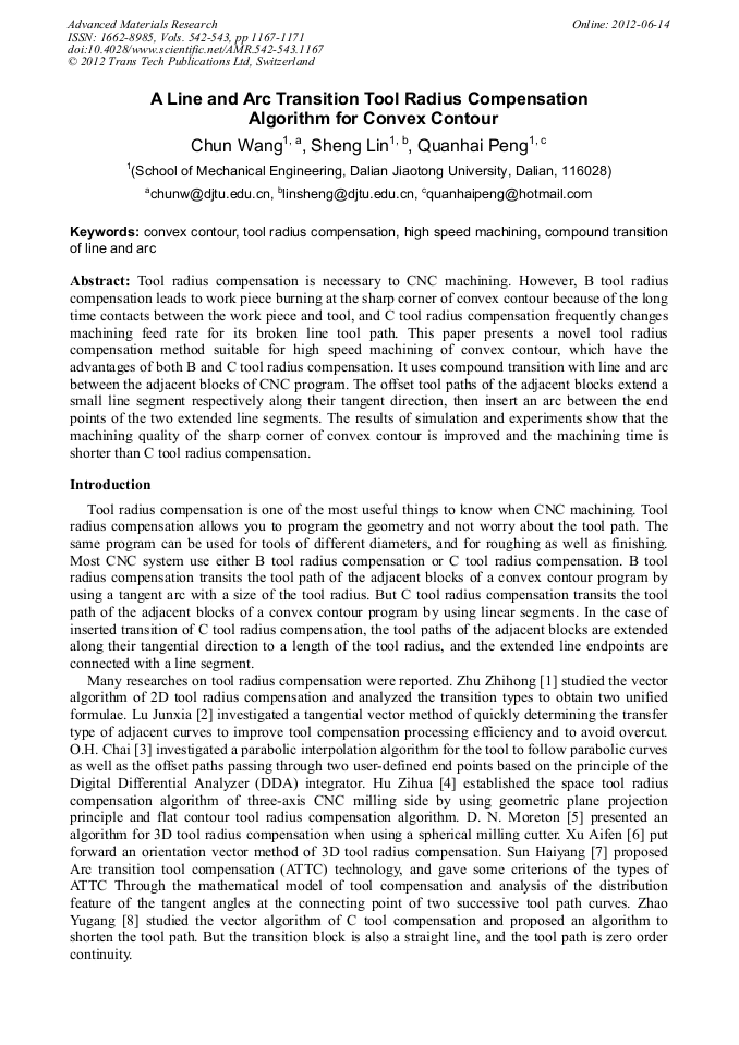 A Line and Arc Transition Tool Radius Compensation Algorithm for Convex ...