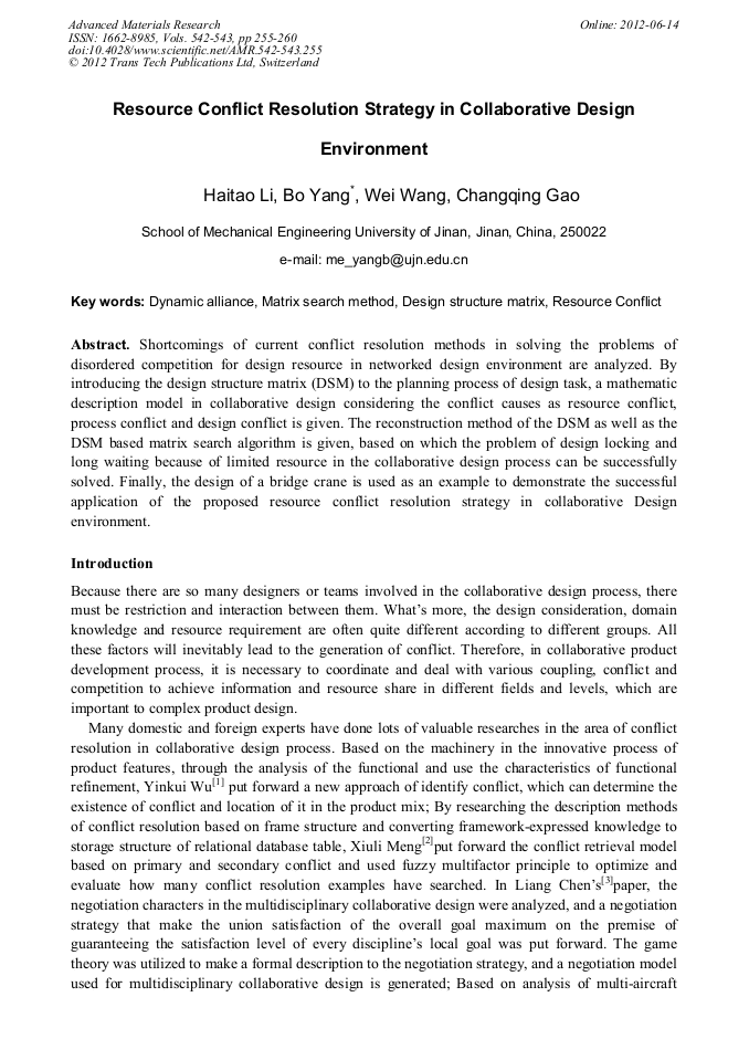 Resource Conflict Resolution Strategy in Collaborative Design ...