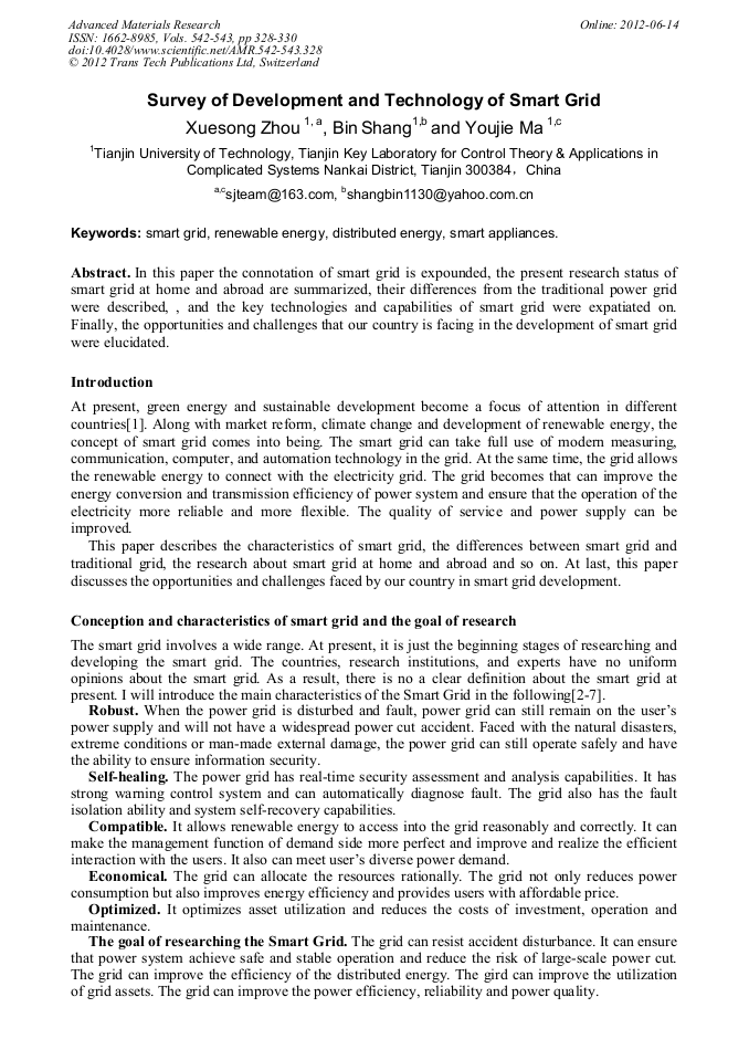 Survey of Development and Technology of Smart Grid | Scientific.Net