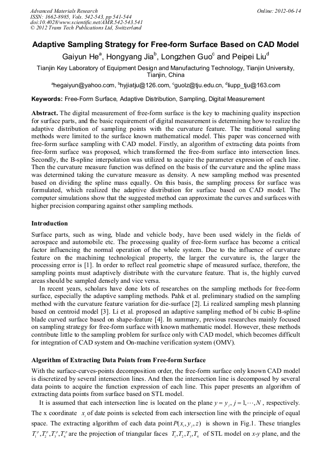 Adaptive Sampling Strategy for Free-Form Surface Based on CAD Model ...