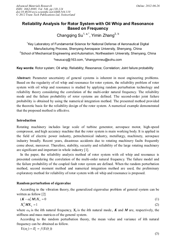 Reliability Analysis for Rotor System with Oil Whip and Resonance Based ...