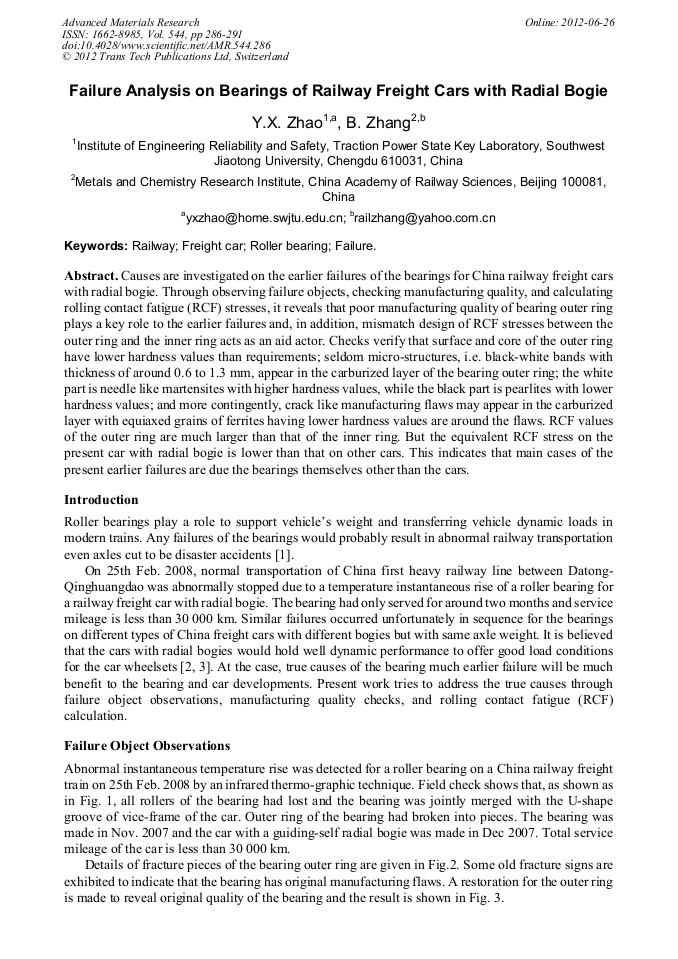 Failure Analysis on Bearings of Railway Freight Cars with Radial Bogie ...