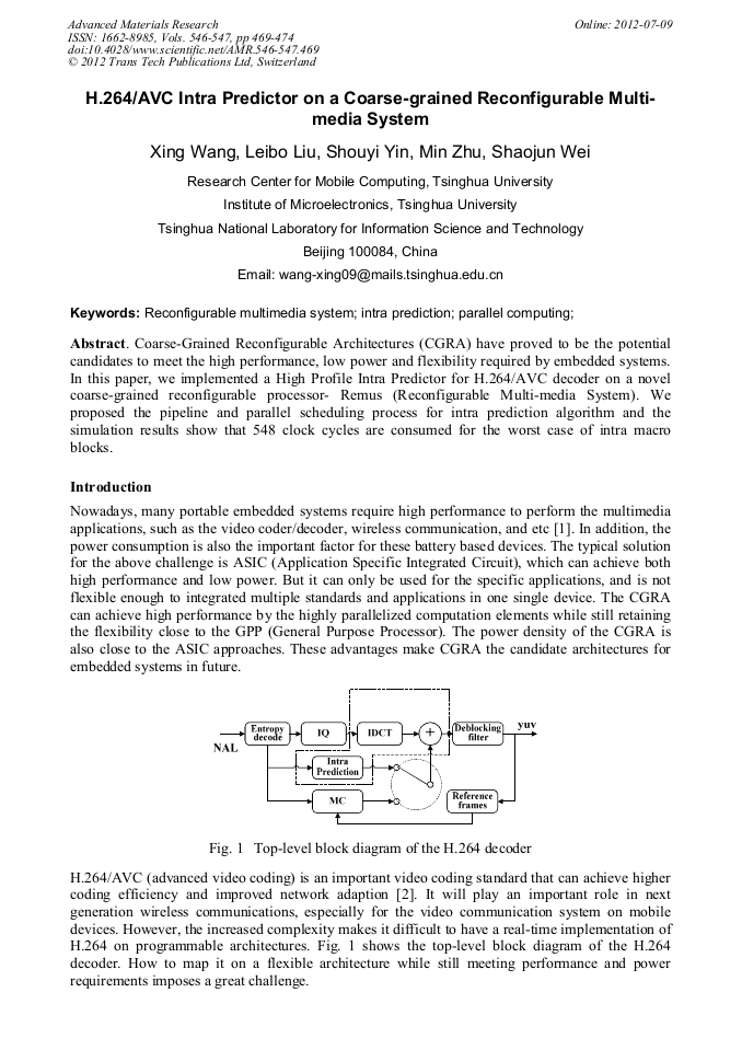 H.264/AVC Intra Predictor on a Coarse-Grained Reconfigurable Multi ...