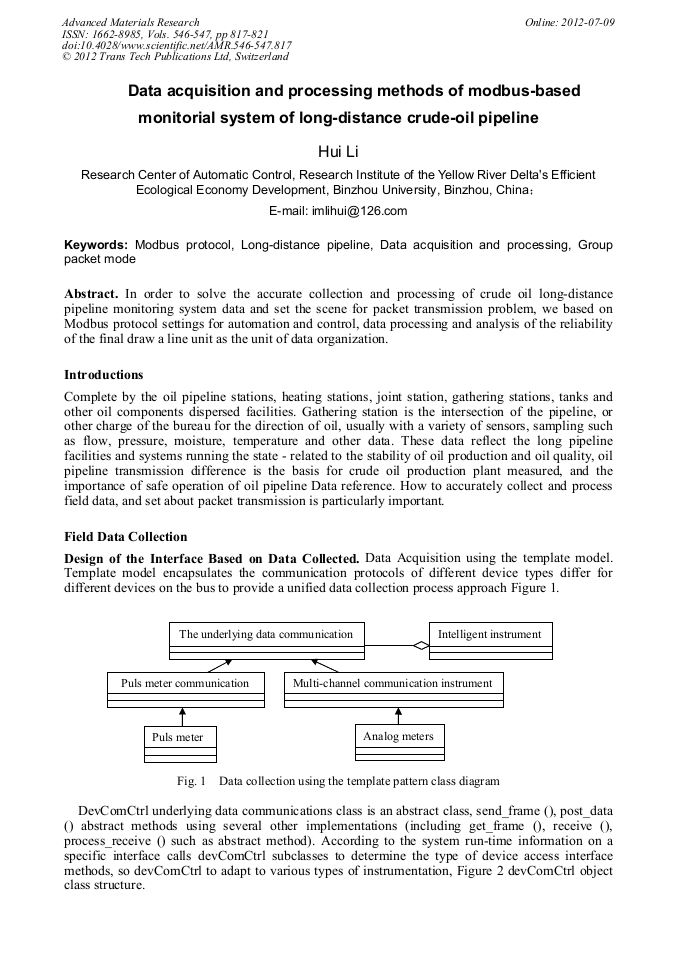 Data Acquisition and Processing Methods of Modbus-Based Monitorial System of Long-Distance Crude ...