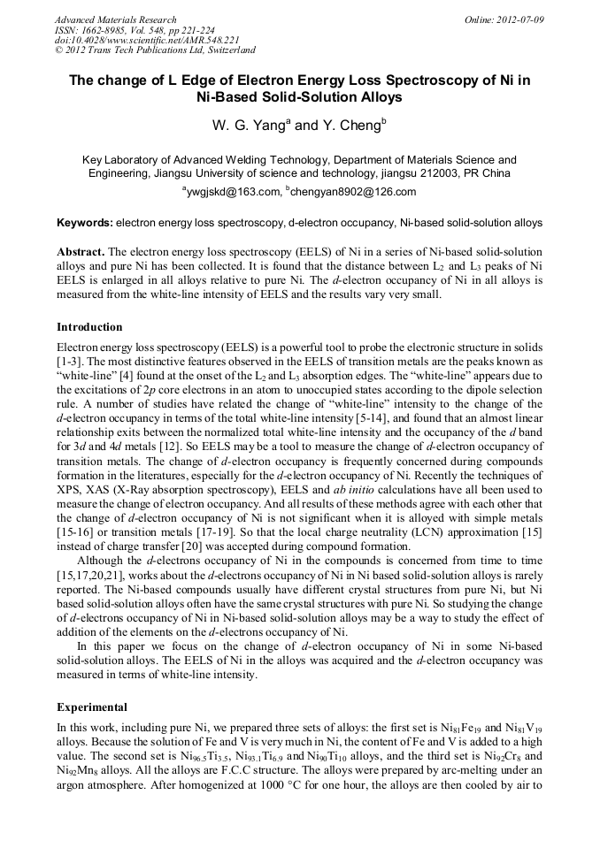 The Change of L Edge of Electron Energy Loss Spectroscopy of Ni in Ni ...