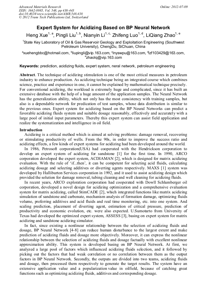 Expert System for Acidizing Based on BP Neural Network | Scientific.Net
