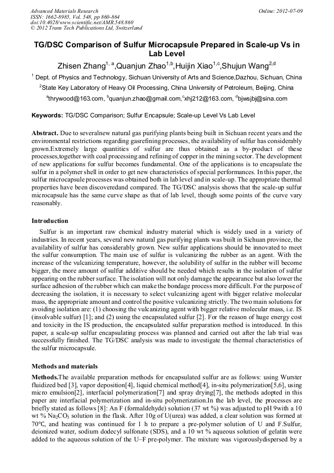TG/DSC Comparison of Sulfur Microcapsule Prepared in Scale-Up Vs in Lab ...