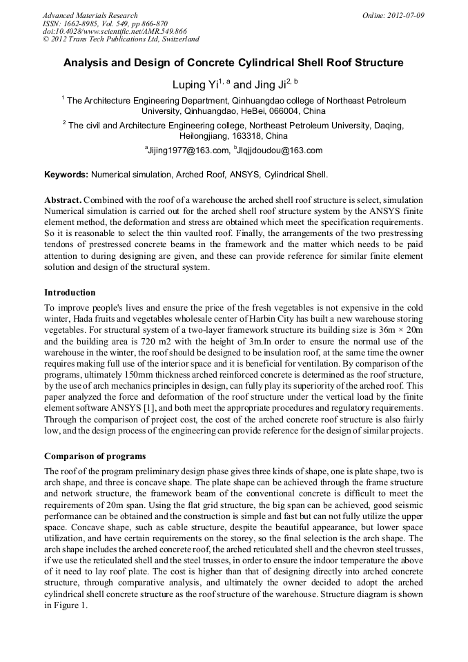 Analysis and Design of Concrete Cylindrical Shell Roof Structure ...
