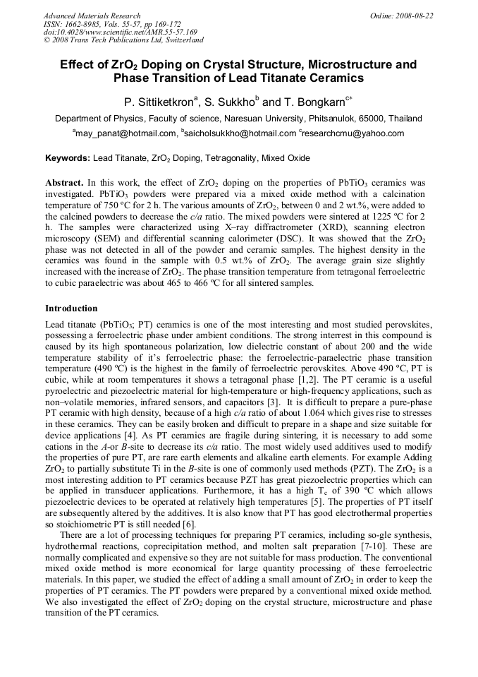 Effect of ZrO2 Doping on Crystal Structure, Microstructure and Phase ...