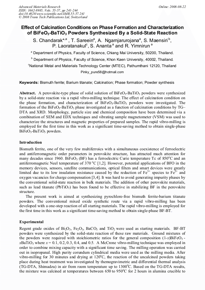 Effect of Calcination Conditions on Phase Formation and ...