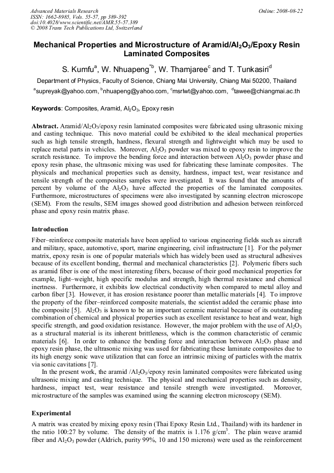 Mechanical Properties and Microstructure of Aramid/Al2O3/Epoxy Resin ...