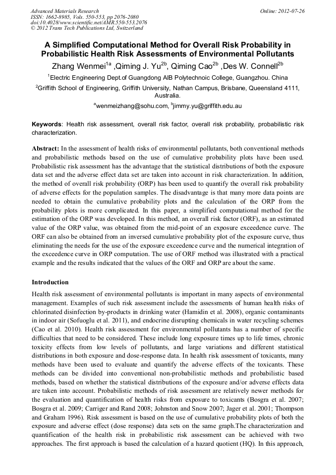 A Simplified Computational Method for Overall Risk Probability in ...