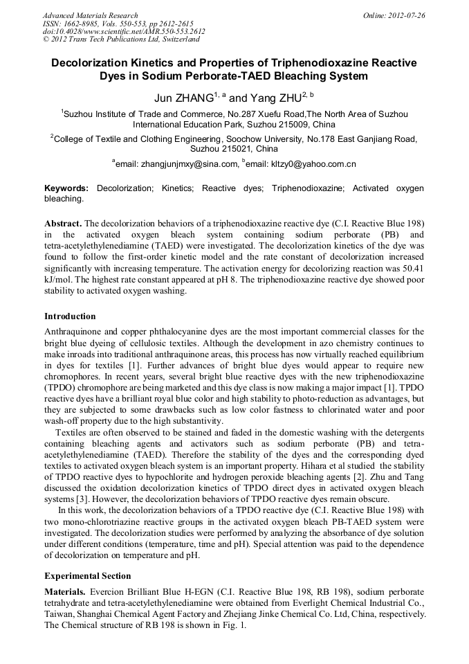 Decolorization Kinetics and Properties of Triphenodioxazine Reactive ...