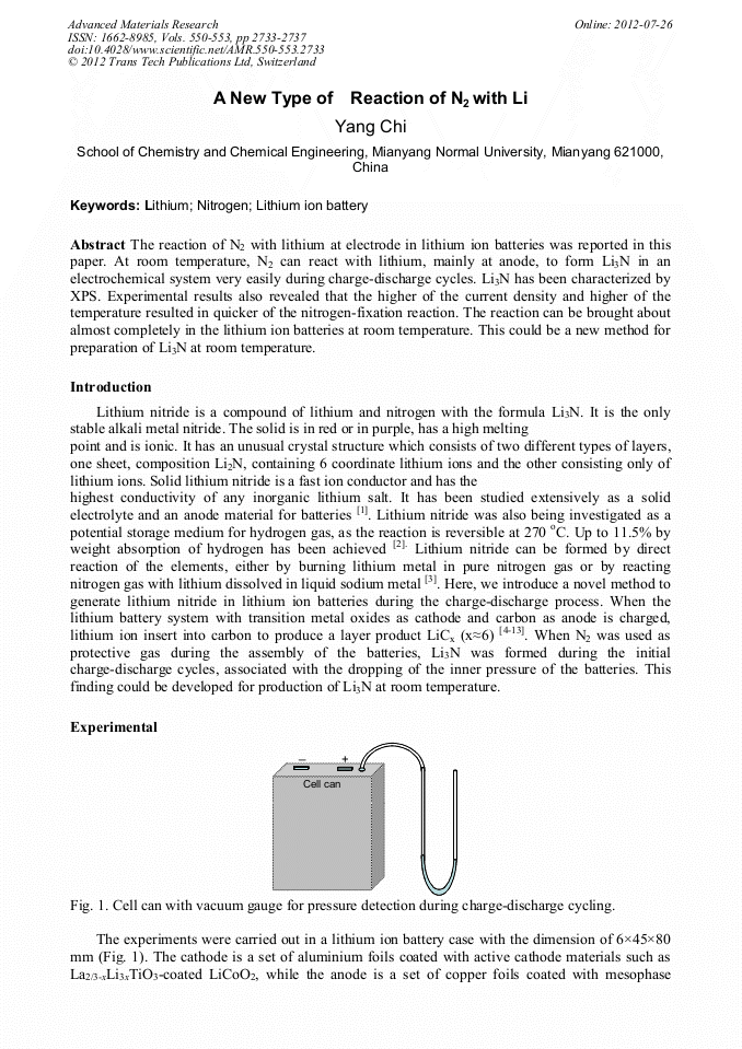 A New Type of Reaction of N2 with Li | Scientific.Net