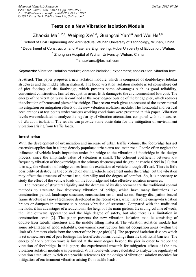 Tests on a New Vibration Isolation Module | Scientific.Net