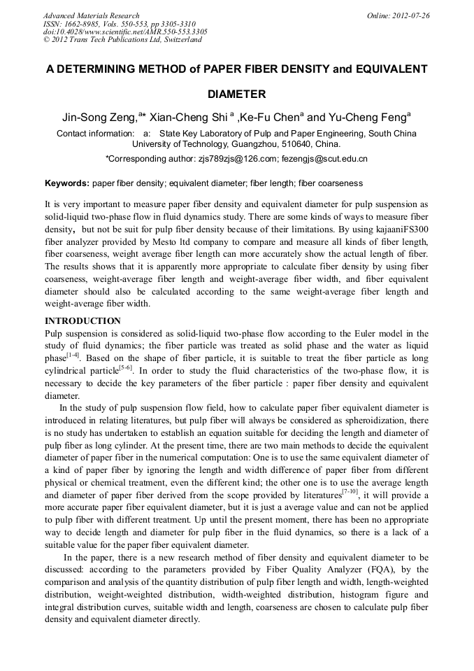A Determining Method of Paper Fiber Density and Equivalent Diameter ...