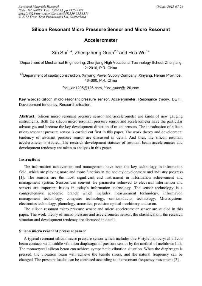 Silicon Resonant Micro Pressure Sensor and Micro Resonant Accelerometer ...