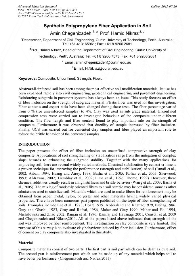 Synthetic Polypropylene Fiber Application in Soil | Scientific.Net