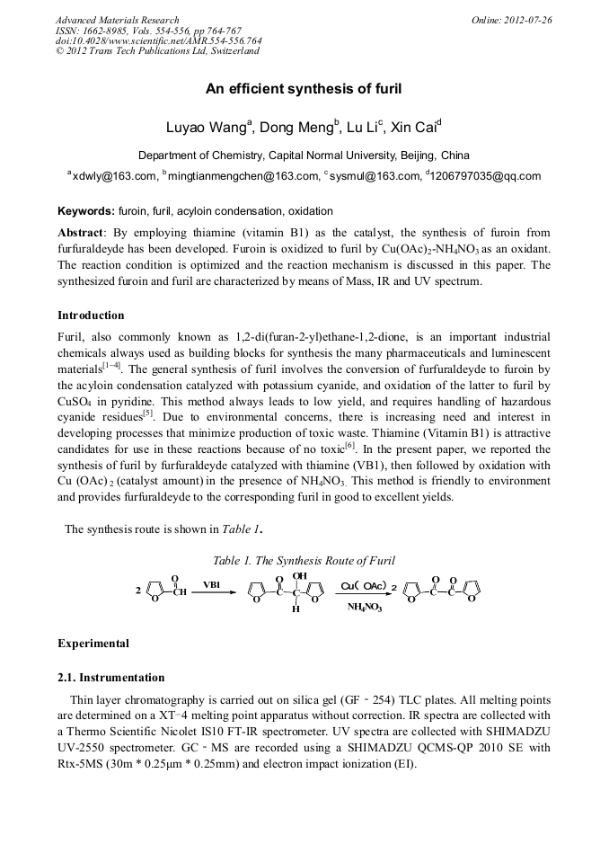 An Efficient Synthesis of Furil | Scientific.Net