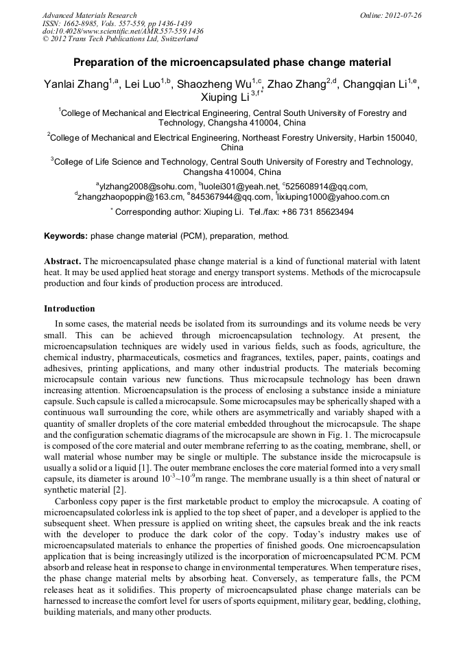 Preparation of the Microencapsulated Phase Change Material | Scientific.Net