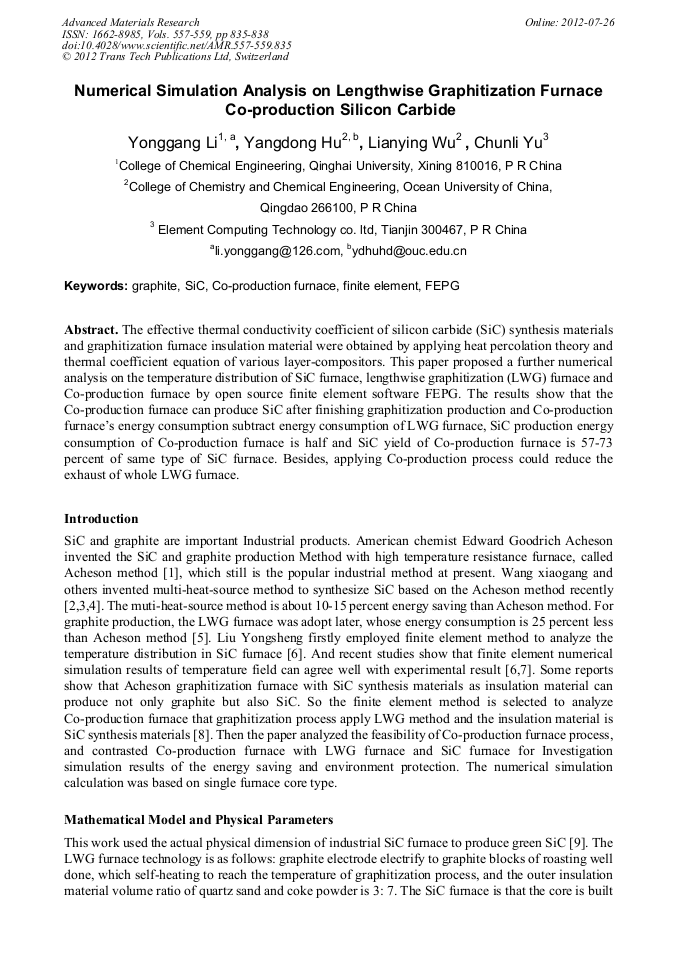 Numerical Simulation Analysis on Lengthwise Graphitization Furnace Co ...
