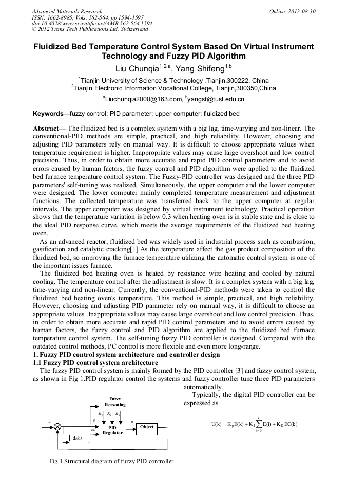 Fluidized Bed Temperature Control System Based on Virtual Instrument ...