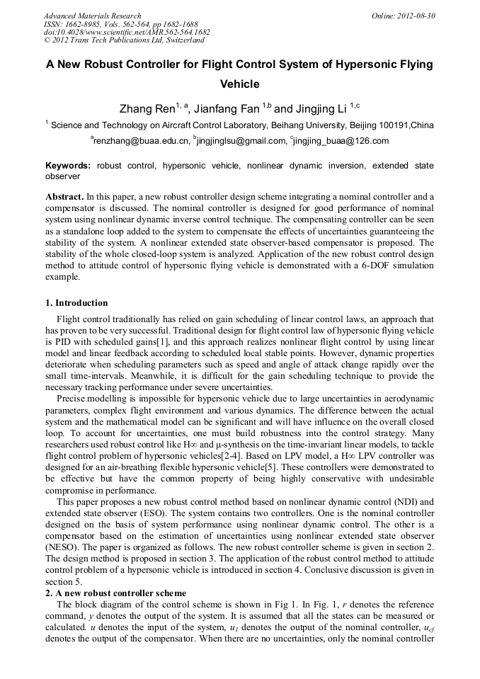 A New Robust Controller for Flight Control System of Hypersonic Flying ...