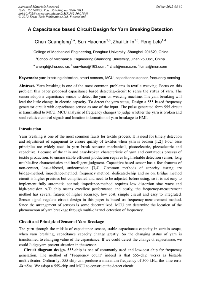 A Capacitance Based Circuit Design for Yarn Breaking Detection ...