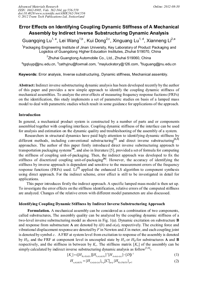 Error Effects on Identifying Coupling Dynamic Stiffness of a Mechanical Assembly by Indirect ...