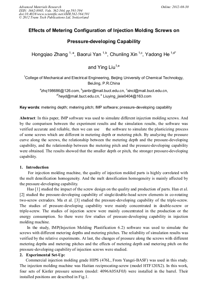 Effects of Metering Configuration of Injection Molding Screws on ...