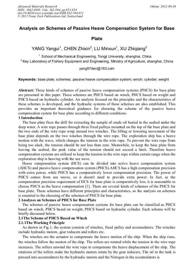 Analysis on Schemes of Passive Heave Compensation System for Base Plate ...
