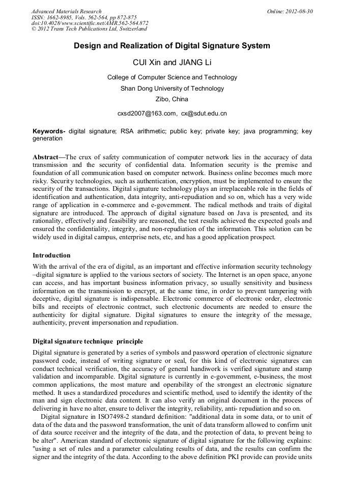 Design and Realization of Digital Signature System | Scientific.Net