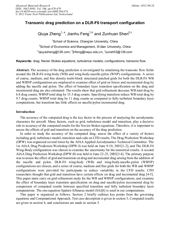 Transonic Drag Prediction on a DLR-F6 Transport Configuration ...