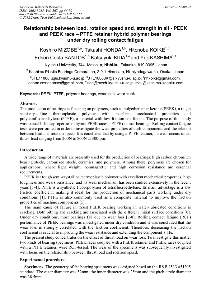 Relationship between Load, Rotation Speed and, Strength in All - PEEK ...