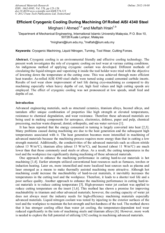 Efficient Cryogenic Cooling during Machining of Rolled AlSl 4340 Steel ...