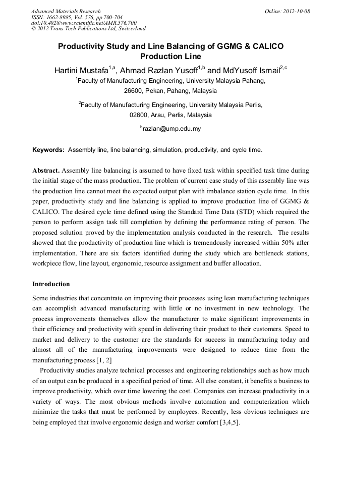 Productivity Study and Line Balancing of GGMG & CALICO Production Line ...