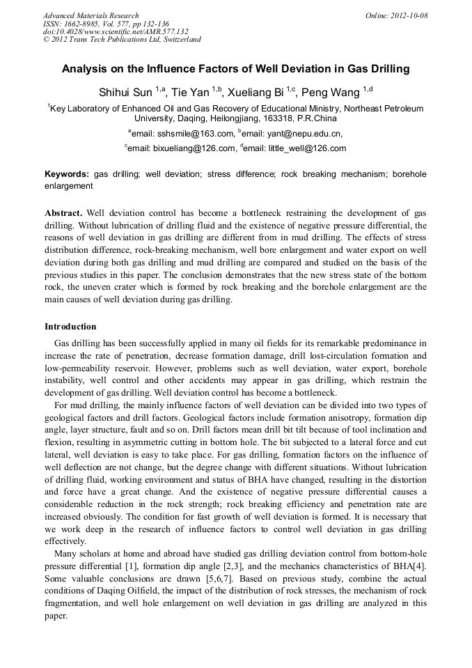 Analysis on the Influence Factors of Well Deviation in Gas Drilling ...