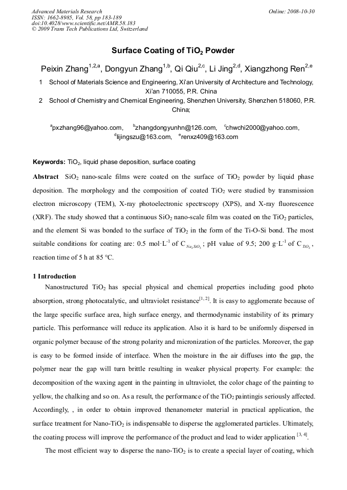 Surface Coating of TiO2 Powder | Scientific.Net